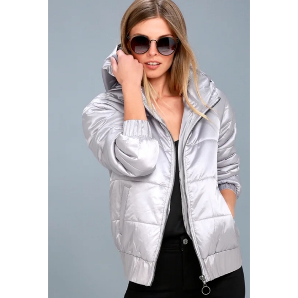 MINKPINK | Jackets & Coats | Mcp Minkpink Puffa Hooded Silver Puffer ...